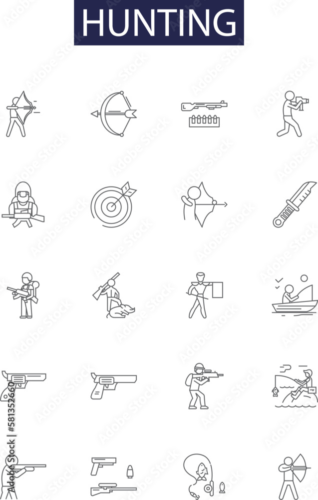 Hunting line vector icons and signs. Tracking, Prey, Stalking, Trailing ...