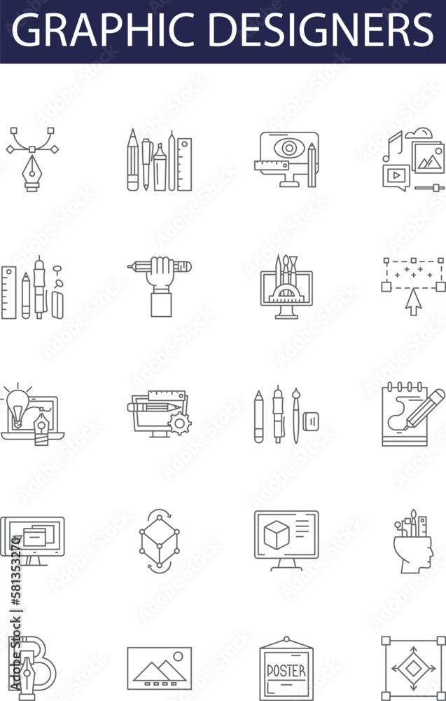 Graphic designers line vector icons and signs. Designers, Artist ...