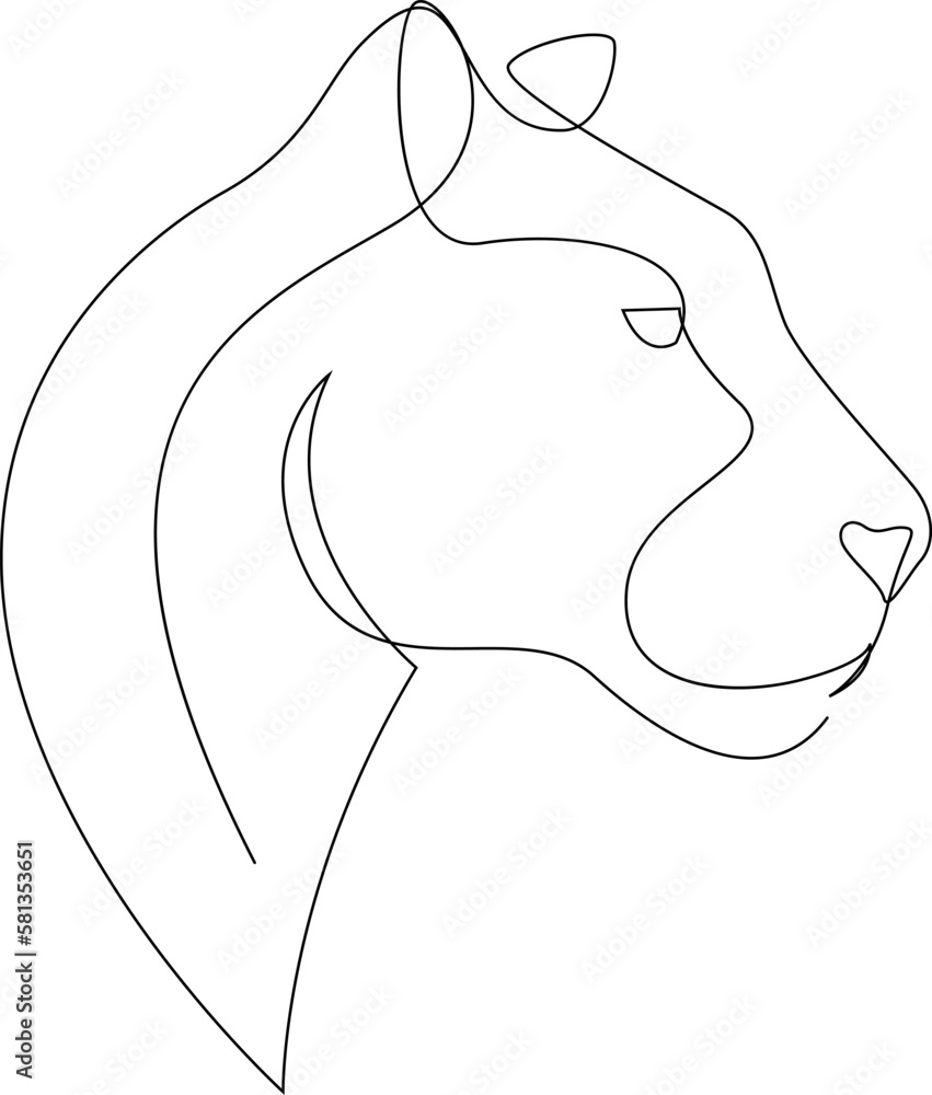 Puma, lioness, jaguar head line art drawing. Continuous one line ...