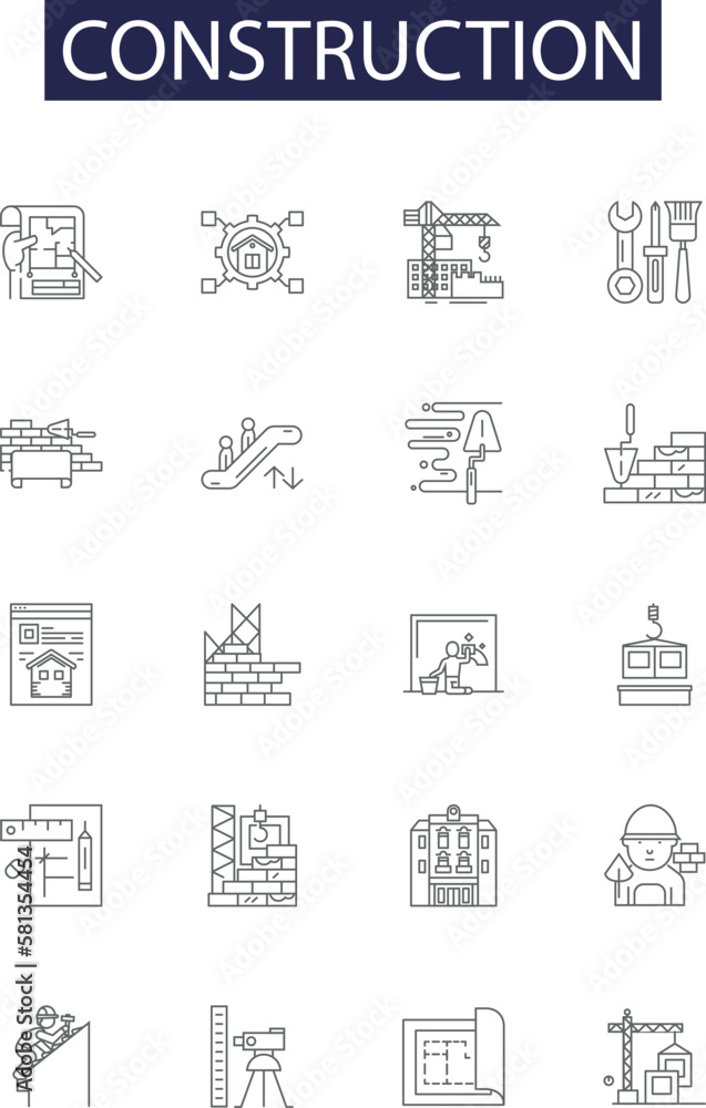 Construction line vector icons and signs. Masonry, Design, Renovation ...