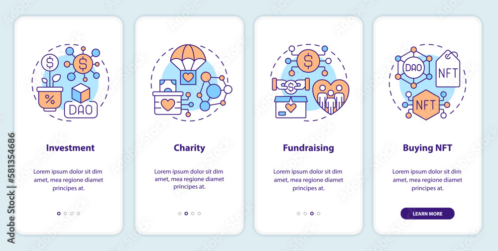 Stockvector Dao Usage Purpose Onboarding Mobile App Screen Internet