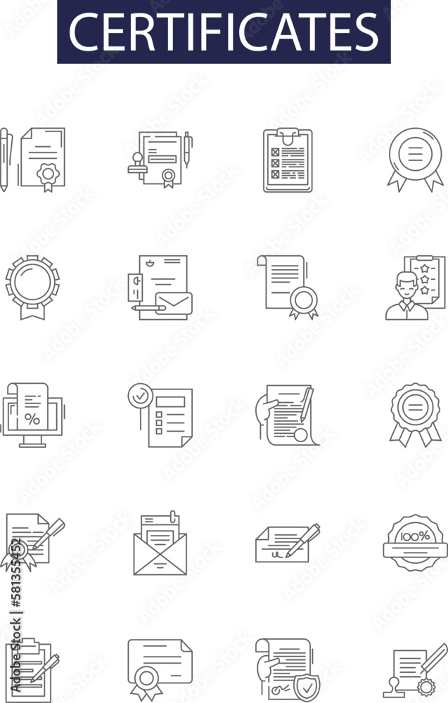Certificates line vector icons and signs. Awards, Achievements ...