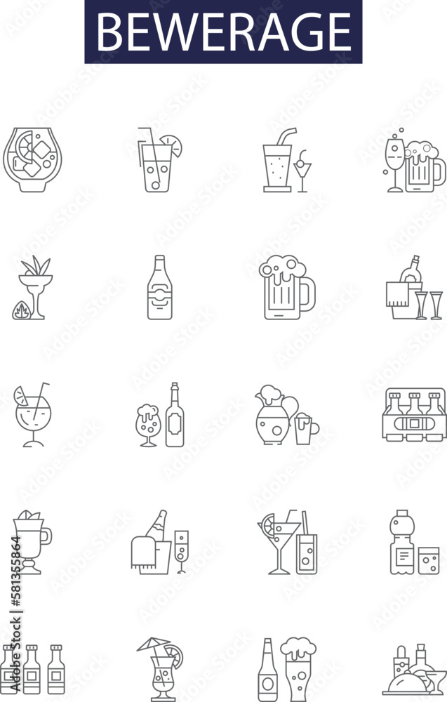 Bewerage line vector icons and signs. Elixir, Malt, Slurp, Julip, Soda ...