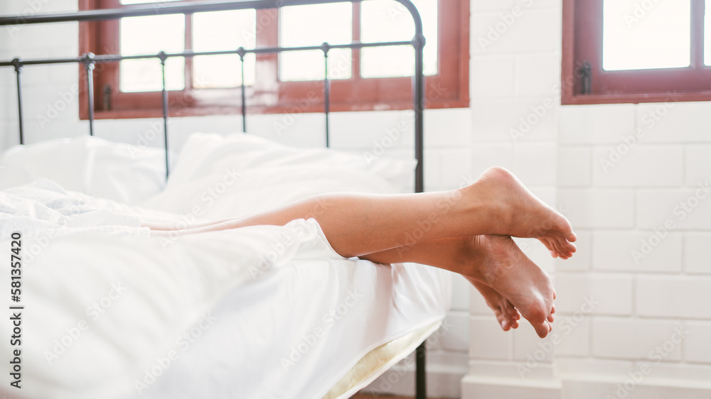 Feet Of Happy Two Friends Caucasian Young Women In White Bathrobes