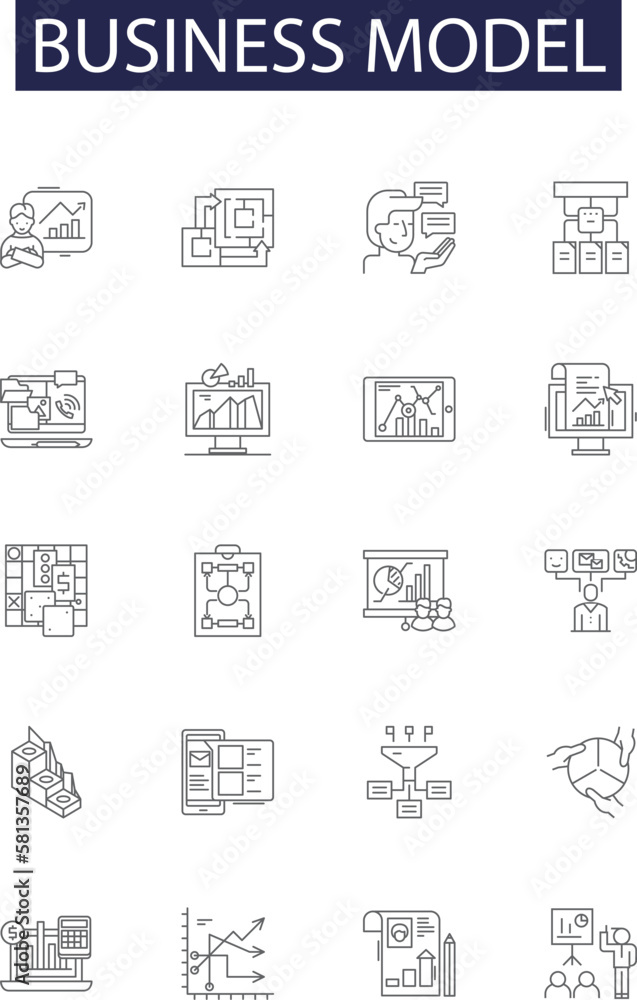 Business model line vector icons and signs. Process, Plan, Network ...