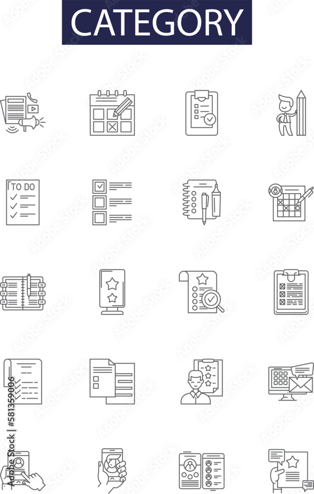 Category line vector icons and signs. Division, Type, Domain, Genre ...