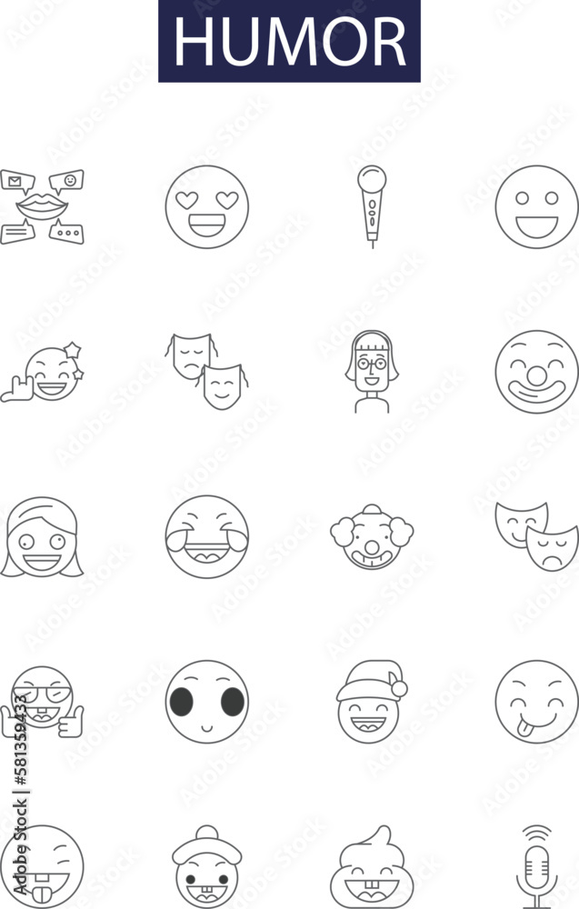 Humor line vector icons and signs. Gag, Jest, Witty, Mirth, Joke, Wit ...