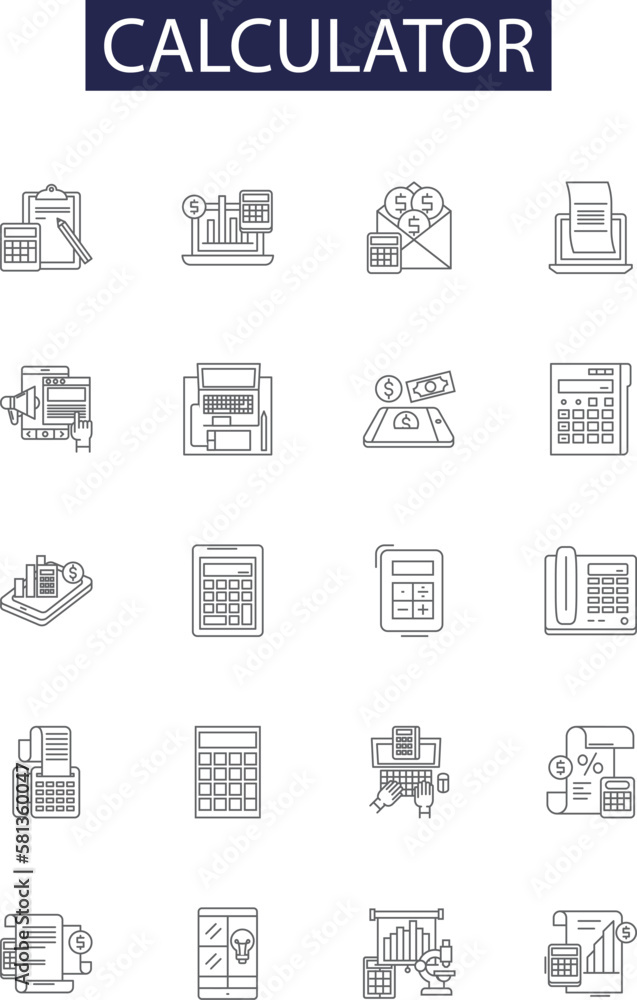 Calculator line vector icons and signs. Compute, Math, Calculate, Count ...