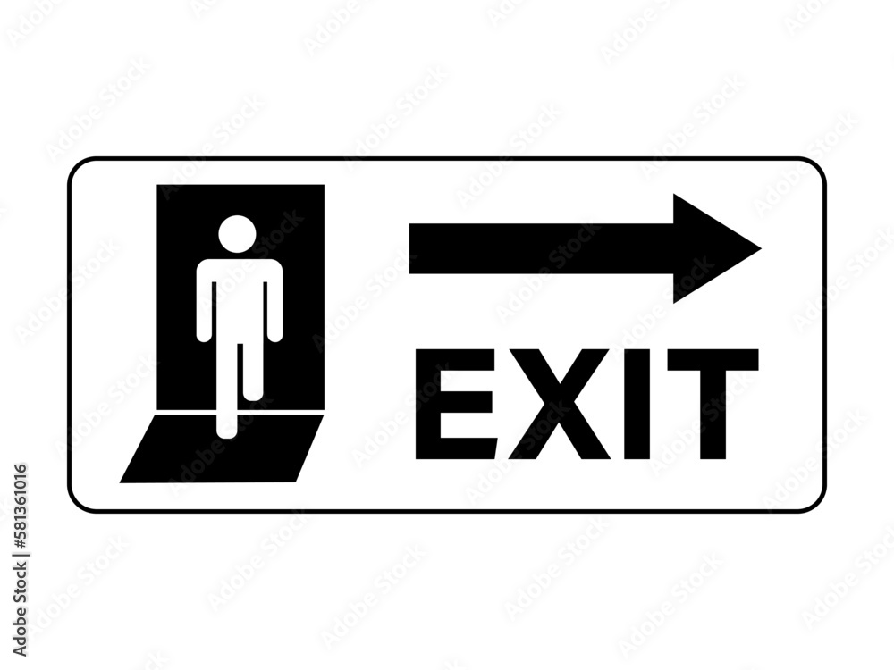 Exit door indication sign with a silhouette of person crossing the door ...