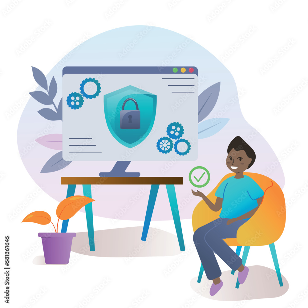 Cyber security and password strength concept. Person secures computer ...