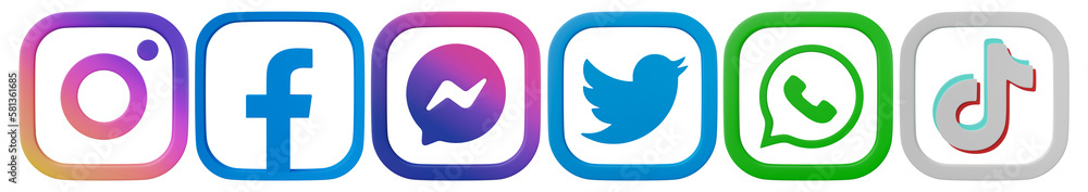 Social media icons on transparent background. Instagram, Facebook ...