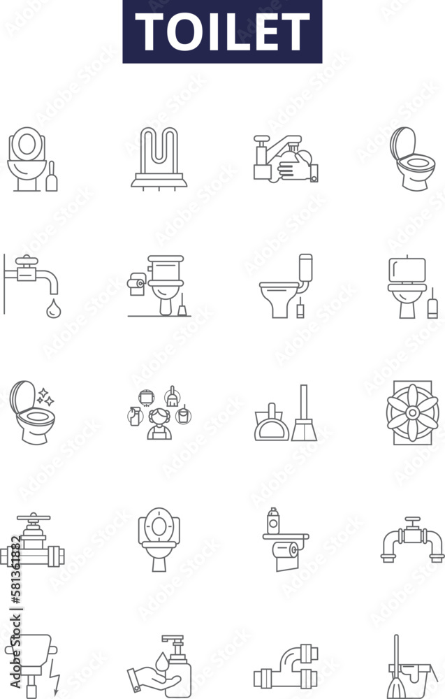 Toilet line vector icons and signs. Lavatory, Sink, Porcelain, Plumbing ...