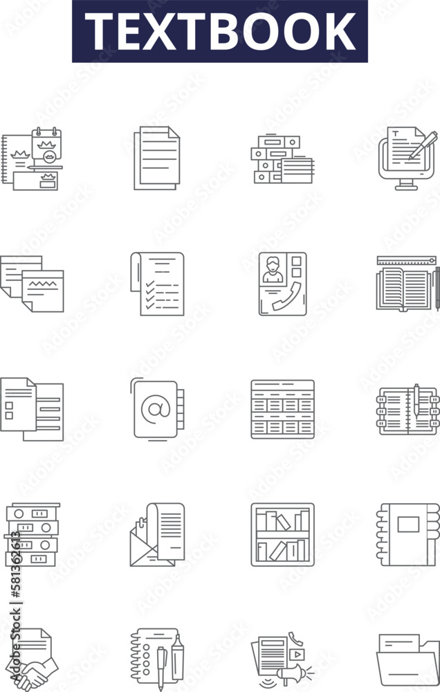 Textbook line vector icons and signs. Manual, Guide, Primer, Study ...