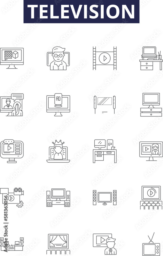 Television line vector icons and signs. Monitor, Set, Plasma, LCD, LED ...