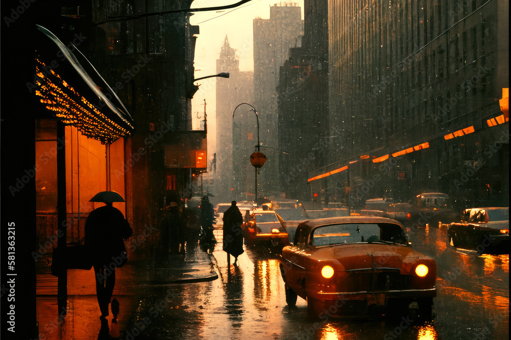 Scenes from the life of a city. streets in the rain. new york, 1950s ...
