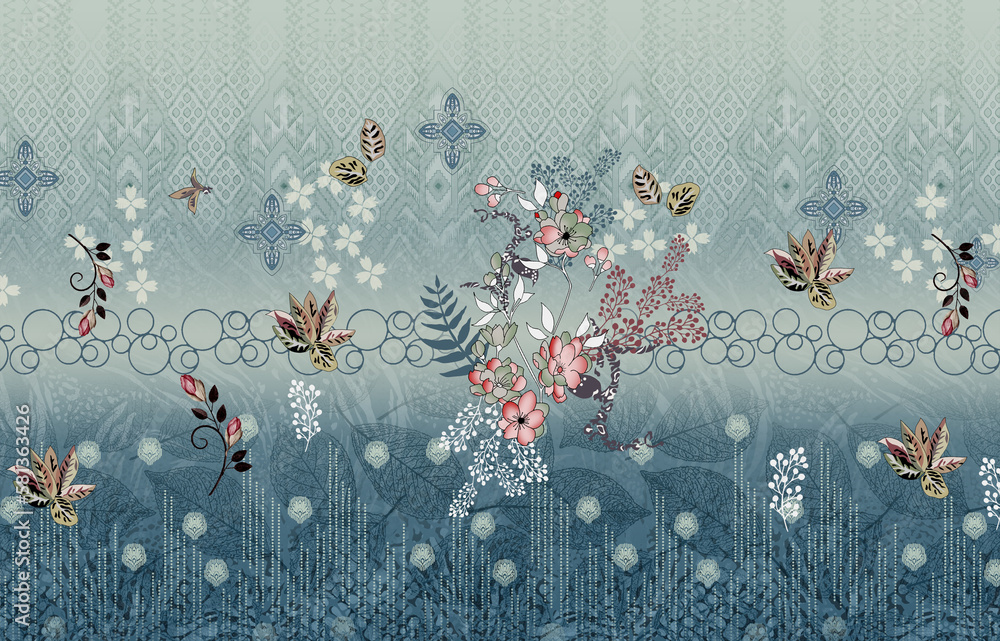 Textile digital design motif pattern decor hand made artwork frame gift ...