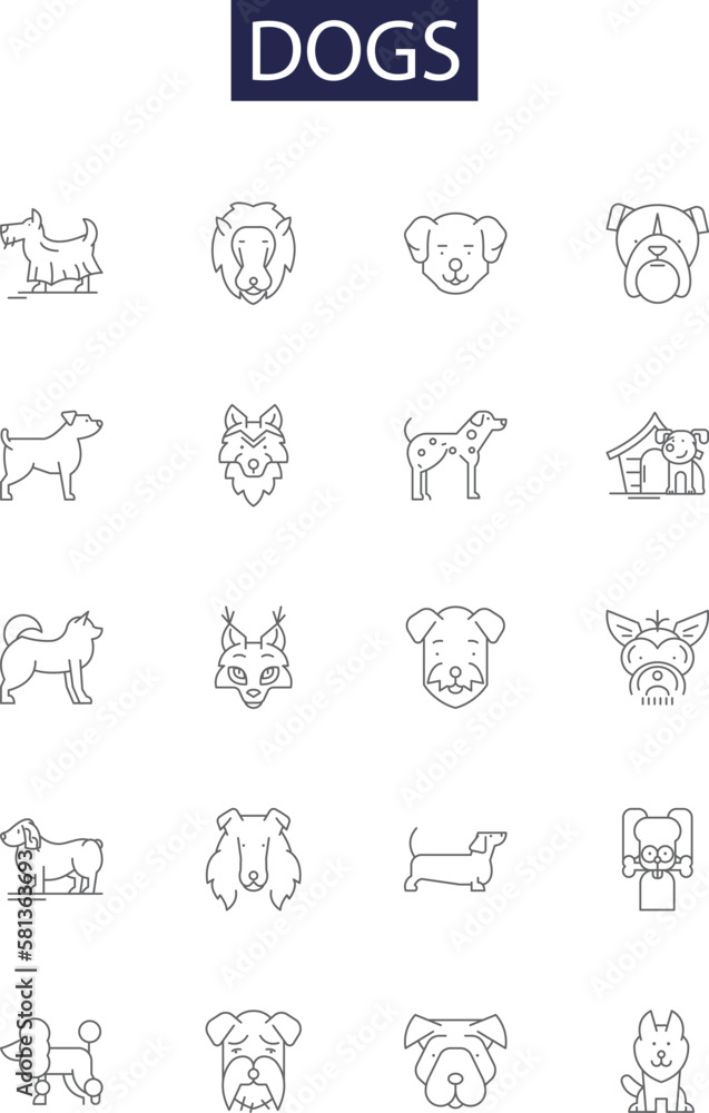 Dogs line vector icons and signs. Hound, Pup, Mutt, Labrador, Terrier ...
