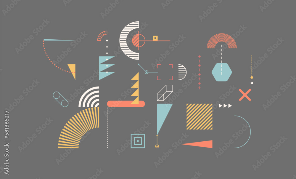 Art composition with geometric shapes and forms. Memphis design. Cover ...