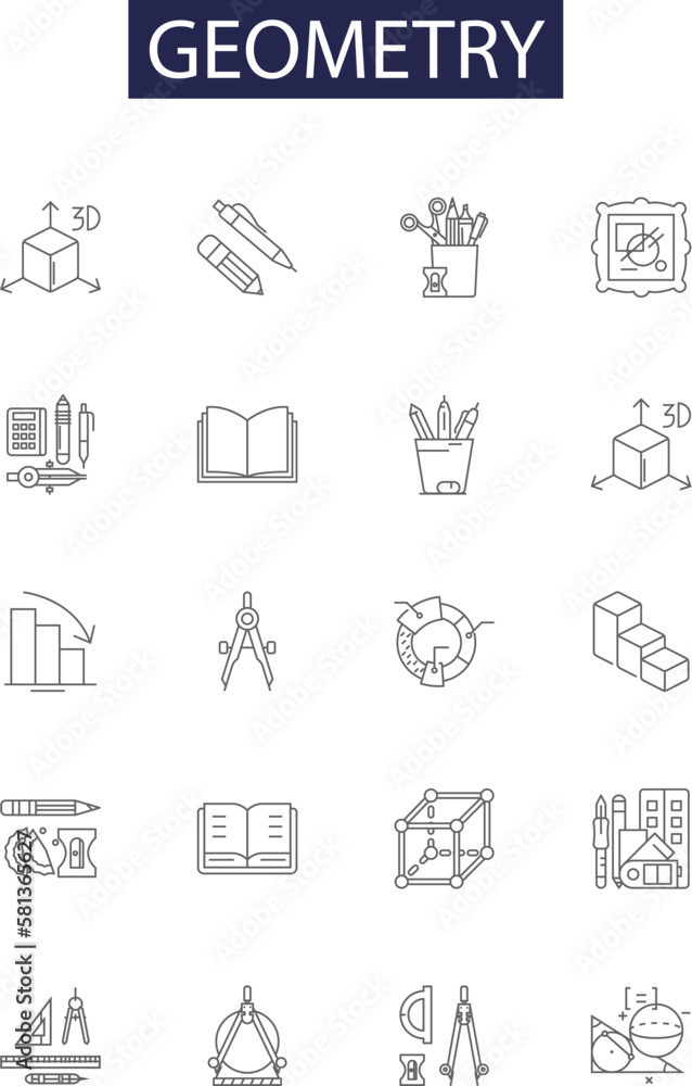 Geometry line vector icons and signs. angles, lines, triangles, circles ...