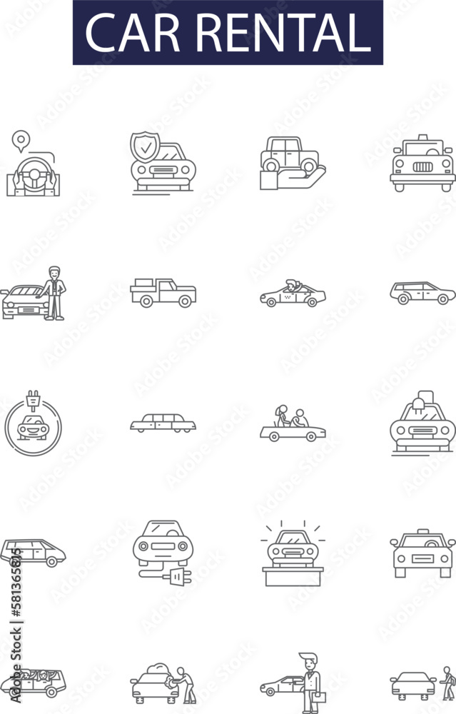 Car rental line vector icons and signs. Rental, Hire, Lease, Drive ...