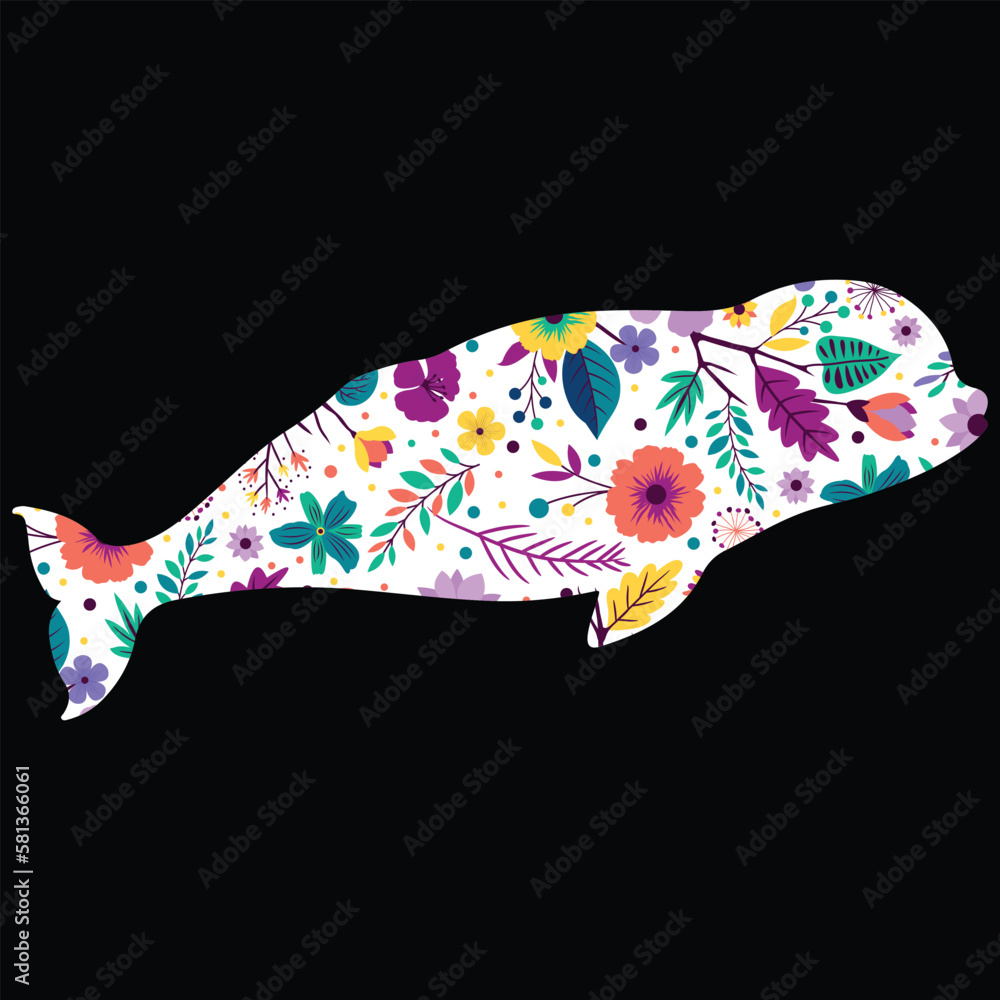 Vetor de Beluga Whales Vector, Beluga Whales Flower Pattern vector ...
