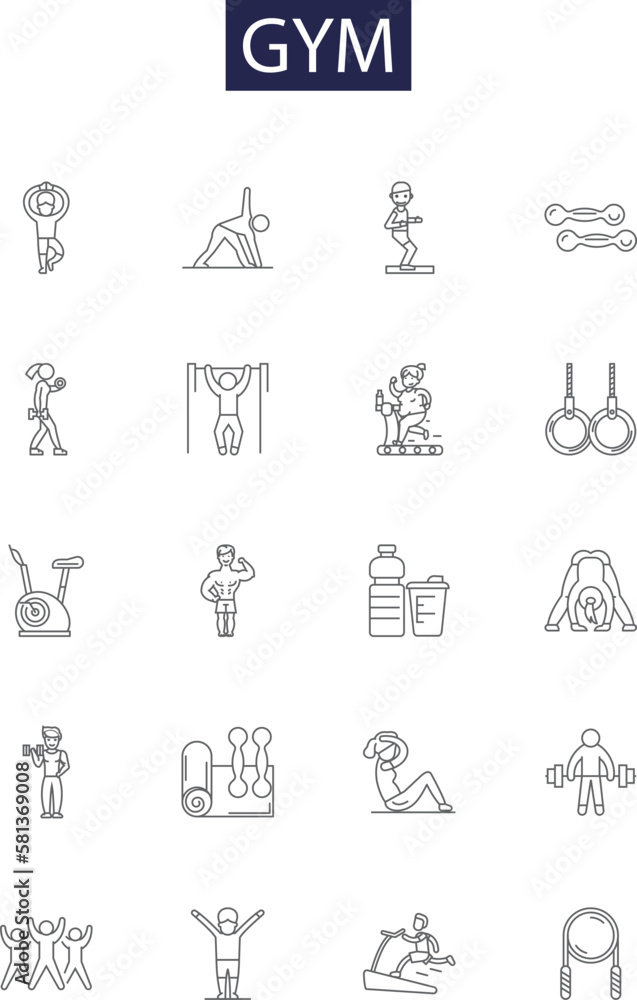 Gym line vector icons and signs. Exercise, Workout, Training, Aerobics ...