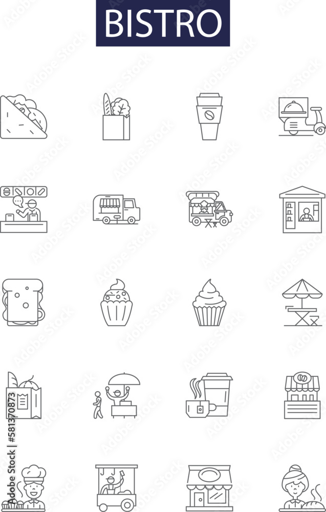 Bistro line vector icons and signs. eatery, cafe, restaurant, bar ...