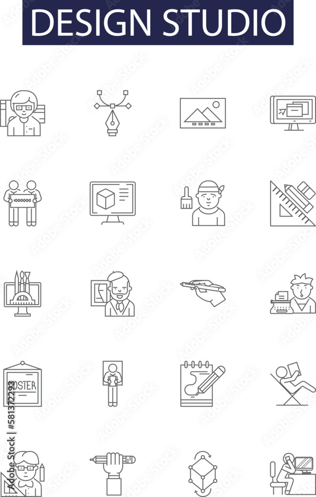 Design studio line vector icons and signs. Studio, Architecture ...