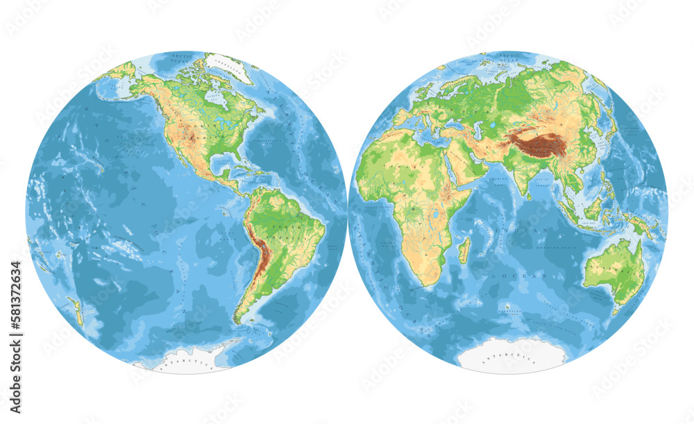Highly detailed physical World Map in globe shape of Earth. Nicolosi ...