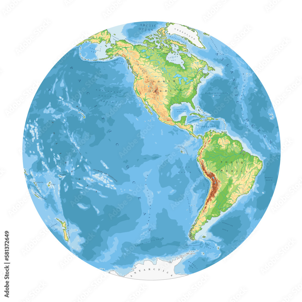 Vetor de Highly detailed physical World Map in globe shape of Earth ...
