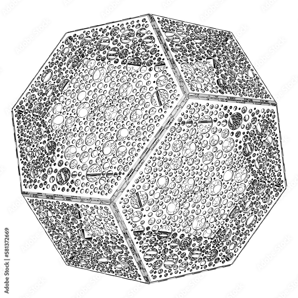 Perforated Polyhedron With Hexagon And Square Sides Solid Shape Vector ...