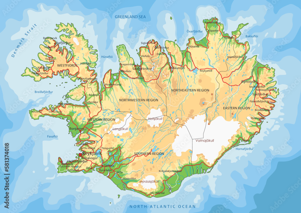 Highly detailed Iceland physical map with labeling. Stock Vector ... Highly detailed Iceland physical map with labeling. Stock Vector ...