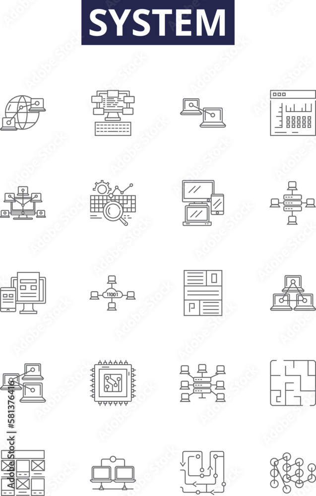 Vetor de System line vector icons and signs. Computing, Technology ...