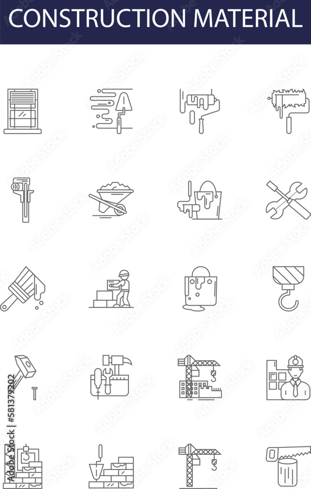 Construction material line vector icons and signs. Cement, Steel ...