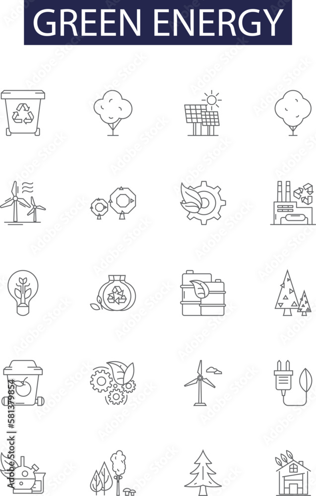 Green energy line vector icons and signs. wind, hydroelectric ...