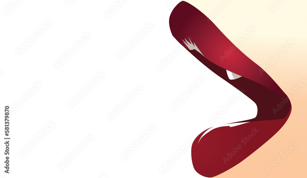 Open lips or mouth with red lipstick side view business card size ...