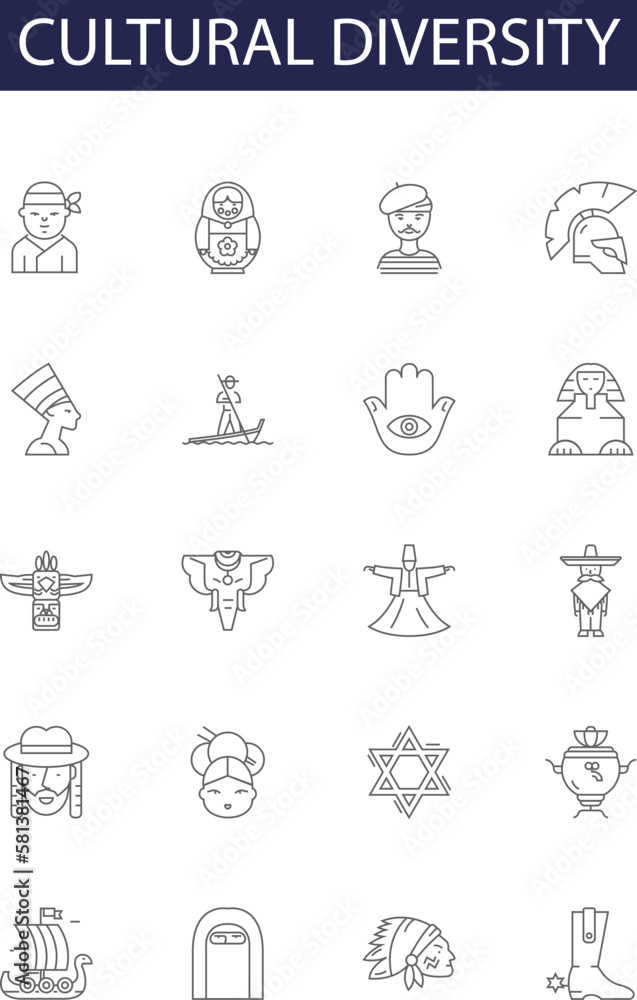 Cultural diversity line vector icons and signs. together, people ...