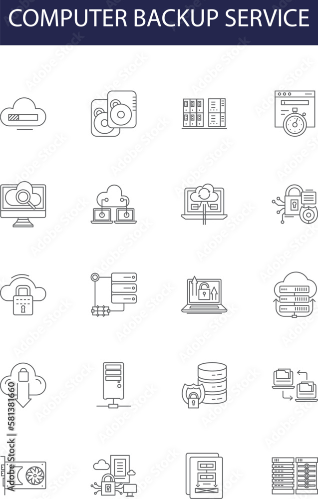 Computer backup service line vector icons and signs. Service, Computer, Storage, Online ...