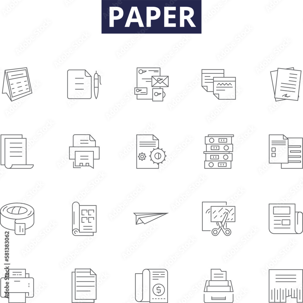 Paper line vector icons and signs. copy, blank, note, writing, scrap ...