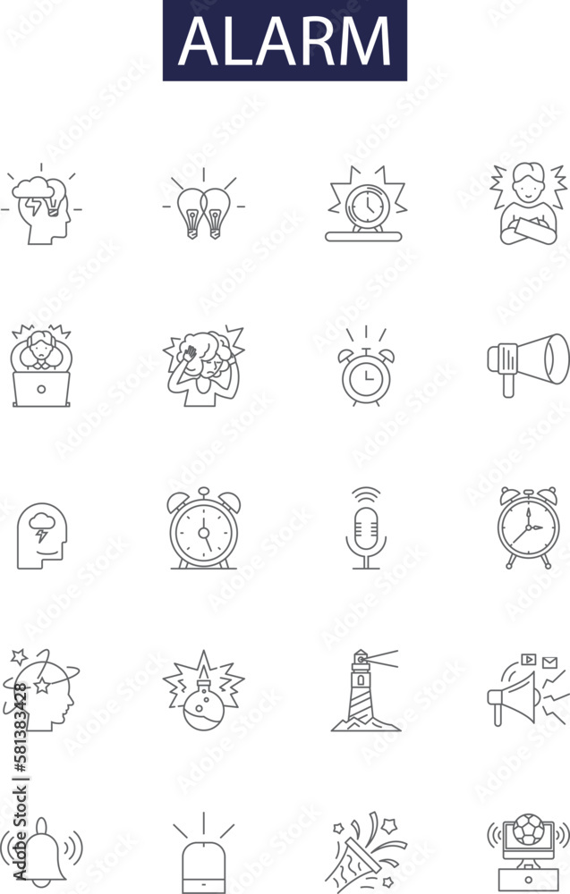 Alarm line vector icons and signs. Alert, Warning, Beep, Buzzer, Siren ...