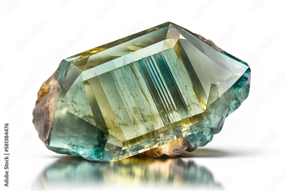 Beryl gem closeup on a white backdrop for use in a jewelry catalog or ...