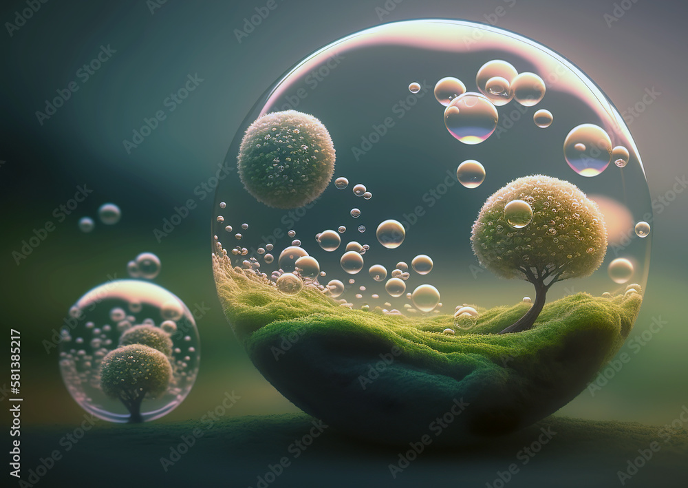 Environment concept with sphere. Environment enclosed in bubbles. It is ...