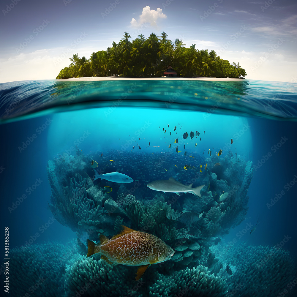 small island like the maldives half on land half underwater ...