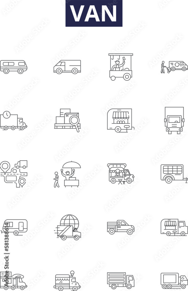 Van line vector icons and signs. Vehicle, Autos, Cargo, Delivery ...