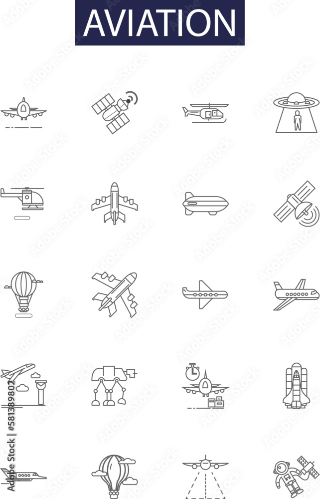 Aviation line vector icons and signs. Aircraft, Airports, Pilots ...
