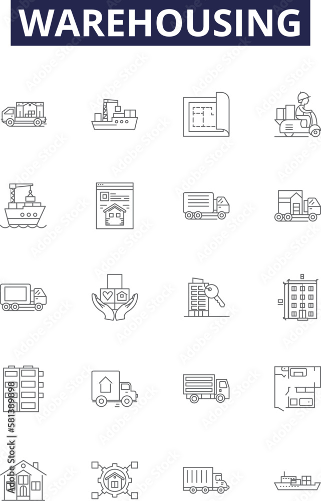 Warehousing line vector icons and signs. Distribution, Inventory ...