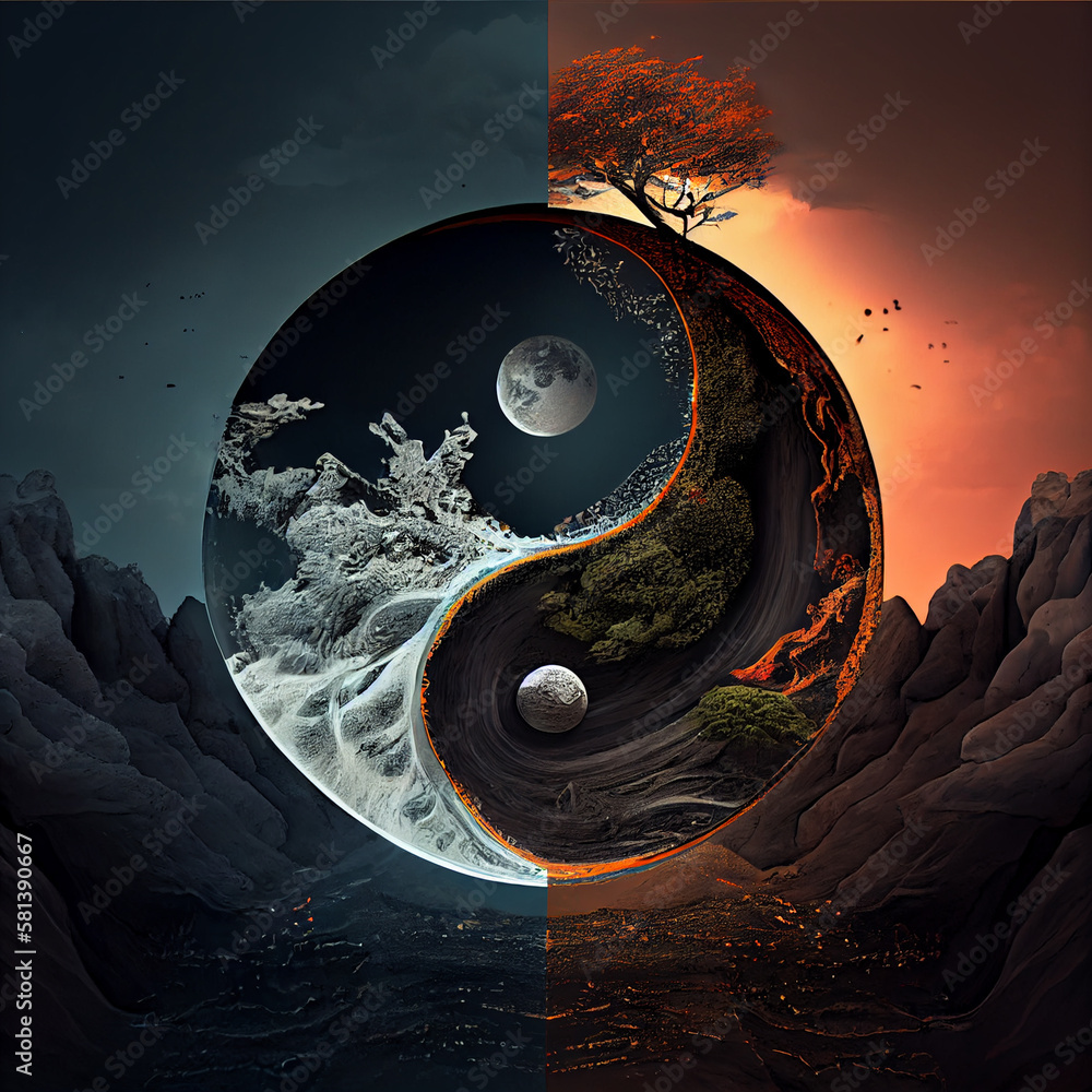 Symbol of yin and yang, day and night, sun and moon Stock Illustration ...