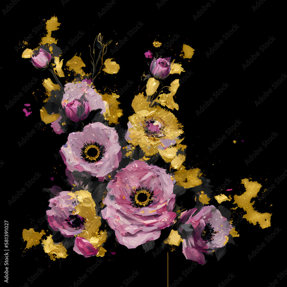 Sparkling flower arrangement, Glitter oil painting bouquet of flowers ...