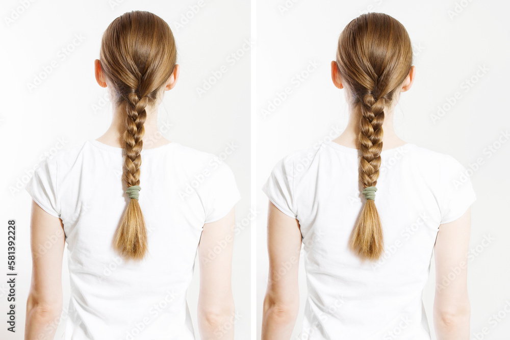 Before after Braid hair style. Back view woman braided hairstyles ...
