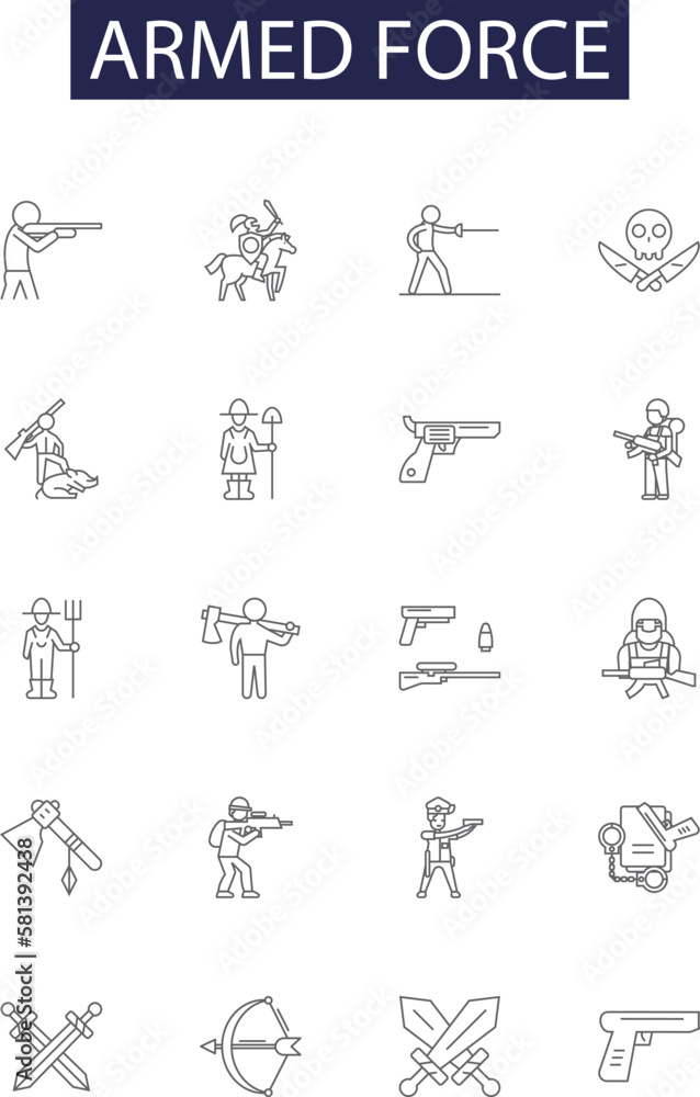 Armed force line vector icons and signs. Armies, Troops, Warriors ...